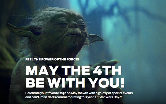 Que la Fuerza te Acompañe hoy es el Star Wars Day